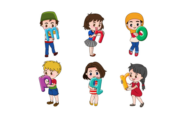 可爱卡通儿童和英文字母素材_漫品狗_MG动画短片素材_flash源文件_动漫矢量图免费素材网